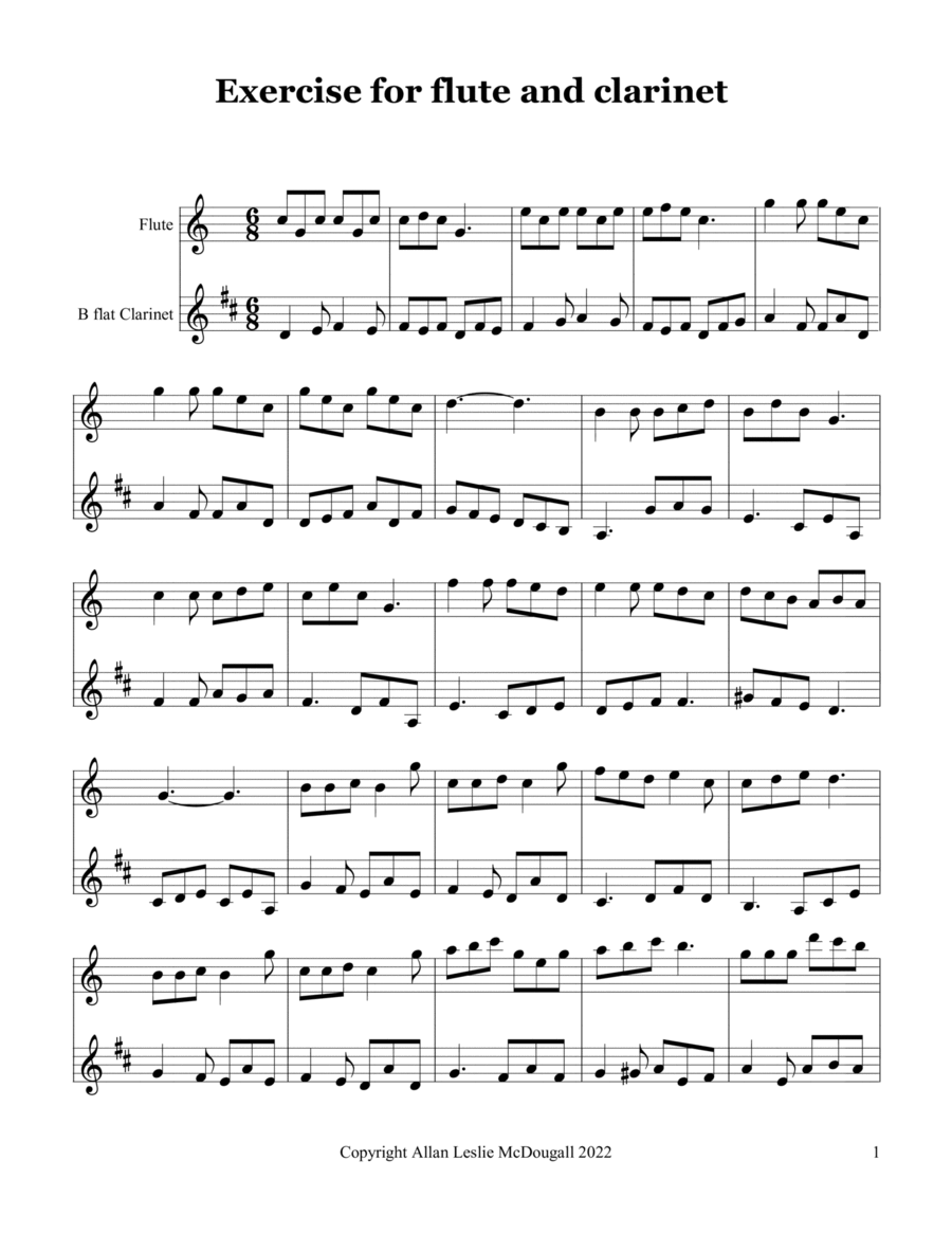 Exercise for flute and clarinet - B-Flat Clarinet, Flute, Woodwind Duet ...