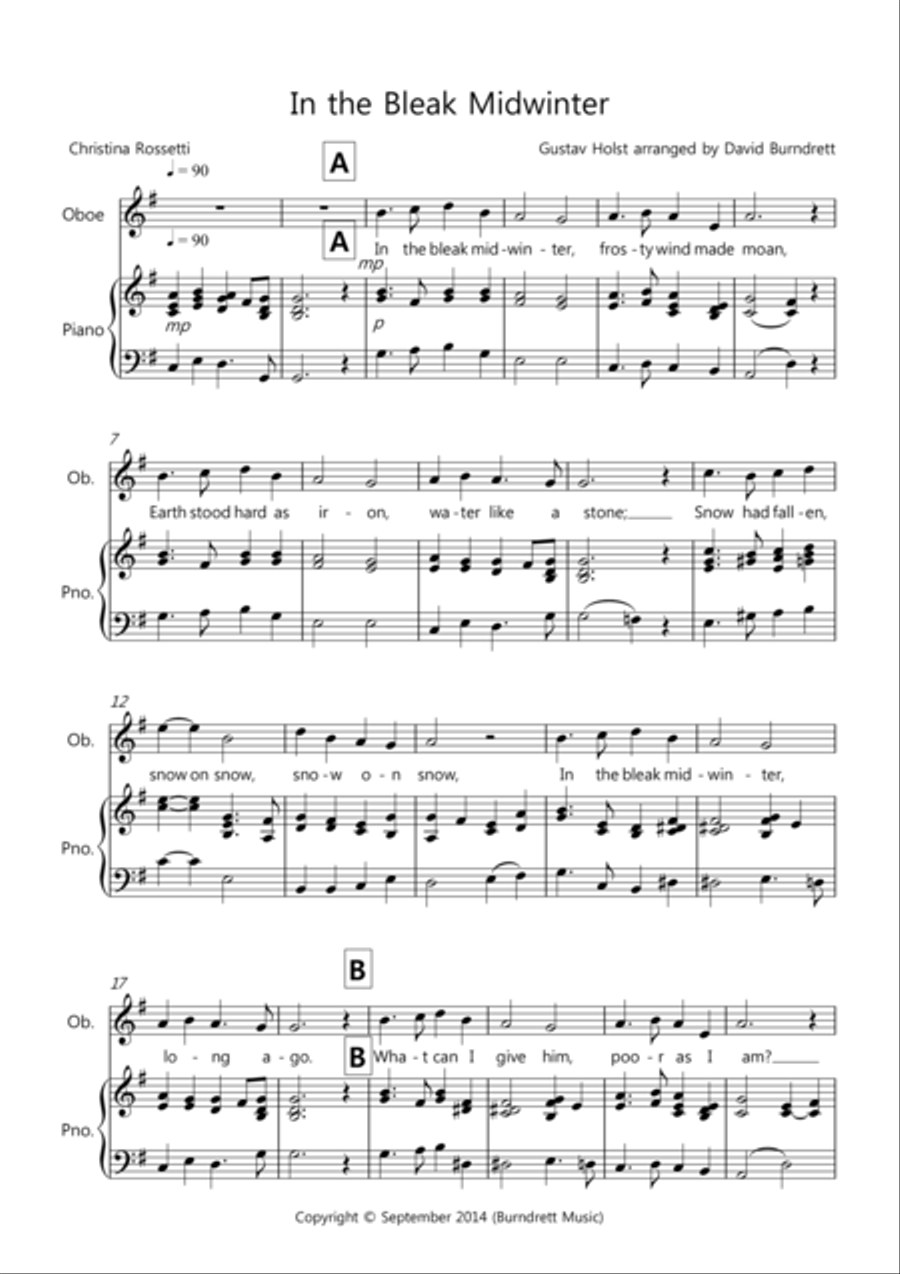 In The Bleak Midwinter For Oboe And Piano By Gustav Holst Piano