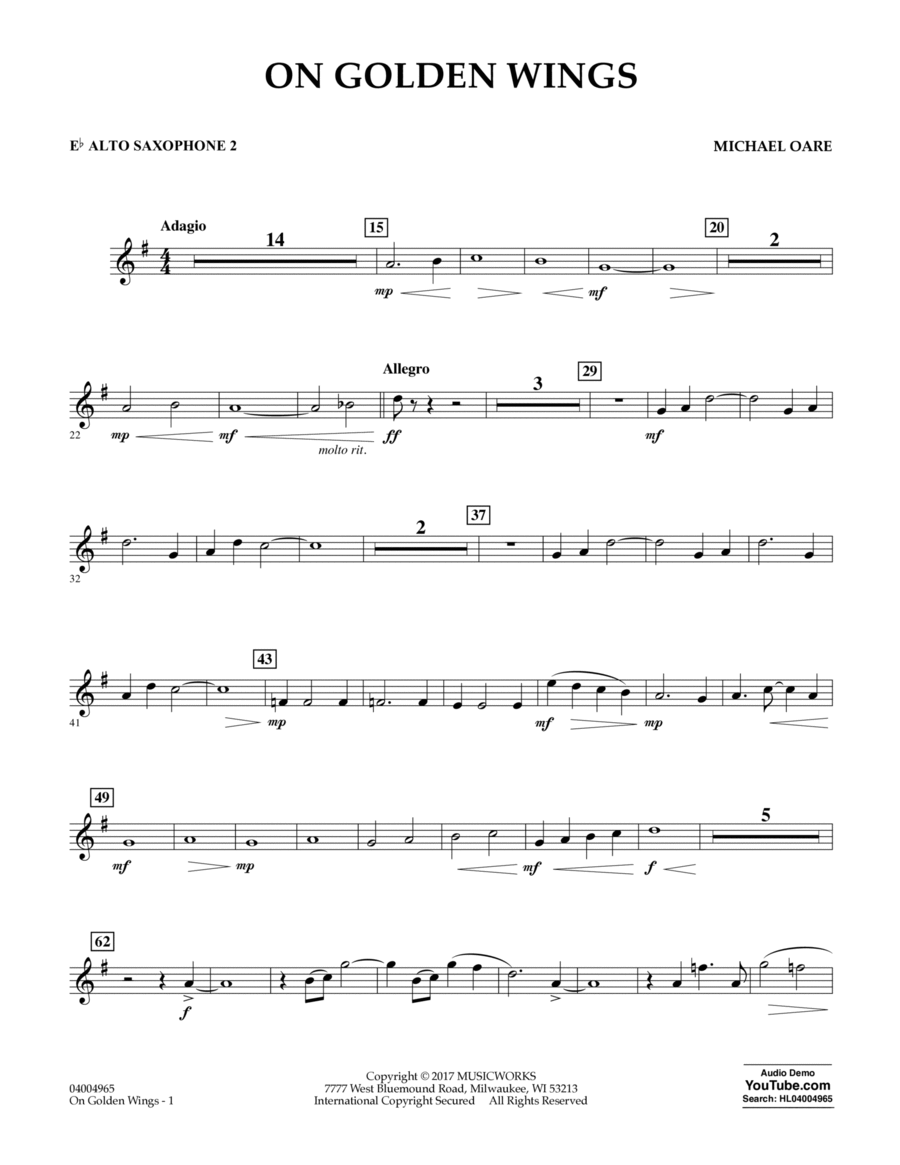 On Golden Wings Eb Alto Saxophone 2 By Michael Oare Alto Saxophone