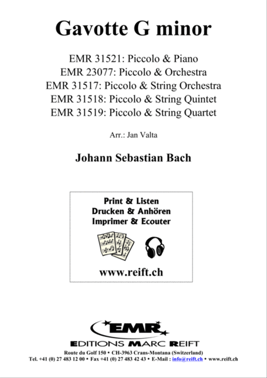 Gavotte G Minor By Johann Sebastian Bach Piccolo Digital Sheet