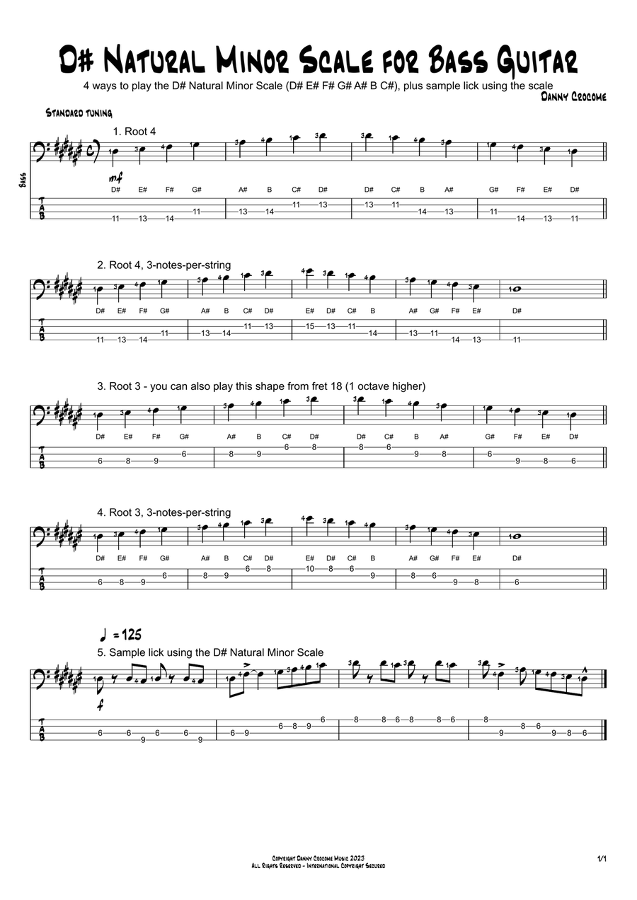 D# Natural Minor Scale for Bass Guitar (4 Ways to Play) by Traditional ...