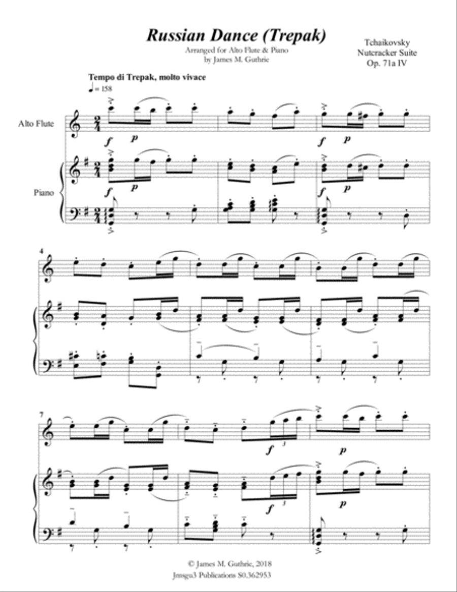Tchaikovsky Russian Dance From Nutcracker Suite For Alto Flute And Piano