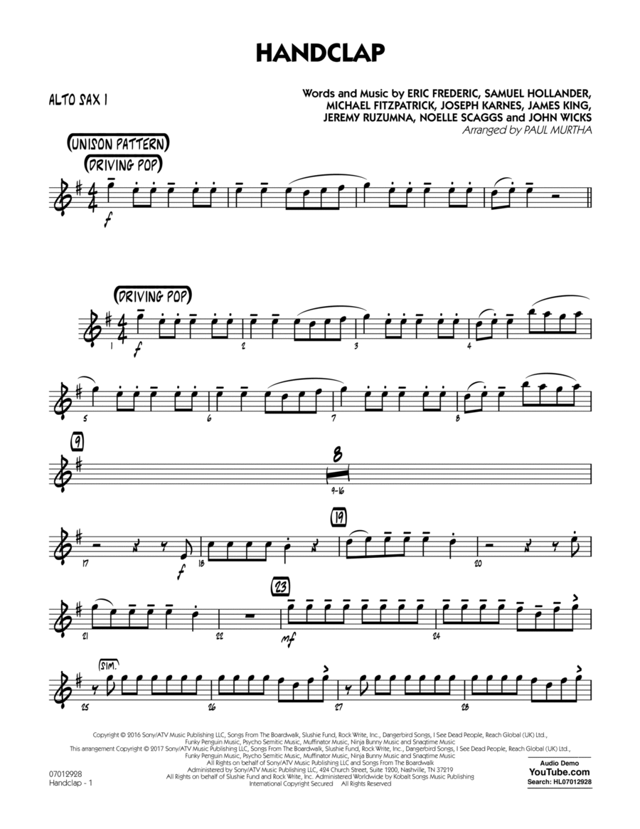 HandClap - Alto Sax 1 by Paul Murtha - Alto Saxophone - Digital Sheet ...