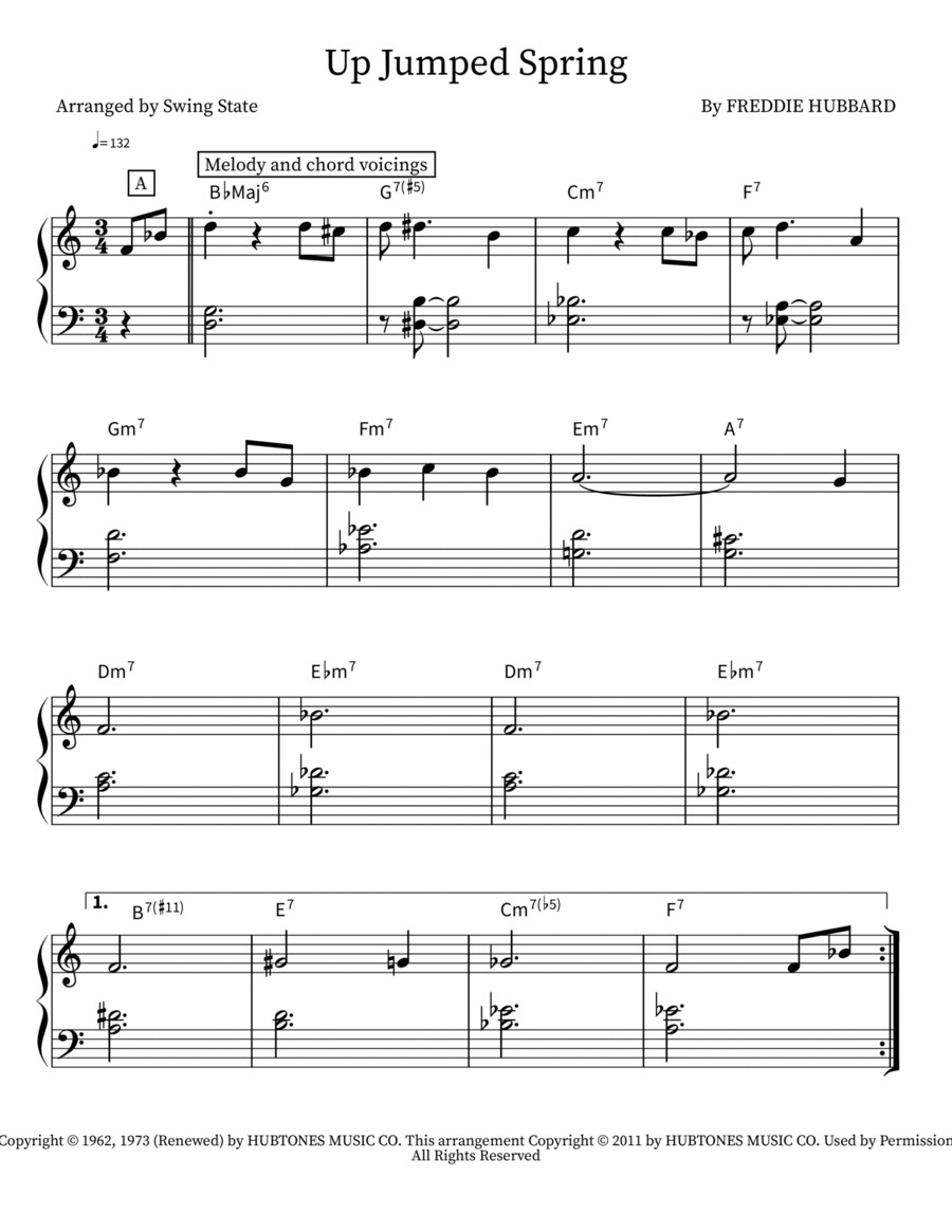 Up Jumped Spring by Freddie Hubbard - Piano Solo - Intermediate Digital Sheet Music | Sheet ...