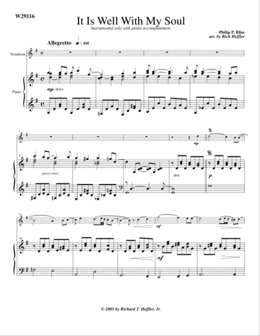 It Is Well With My Soul by Rich Heffler - Piano Accompaniment, Trombone ...