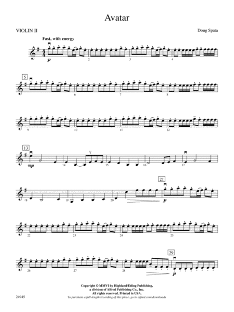 Avatar: 2nd Violin by Doug Spata - String Orchestra - Digital Sheet ...