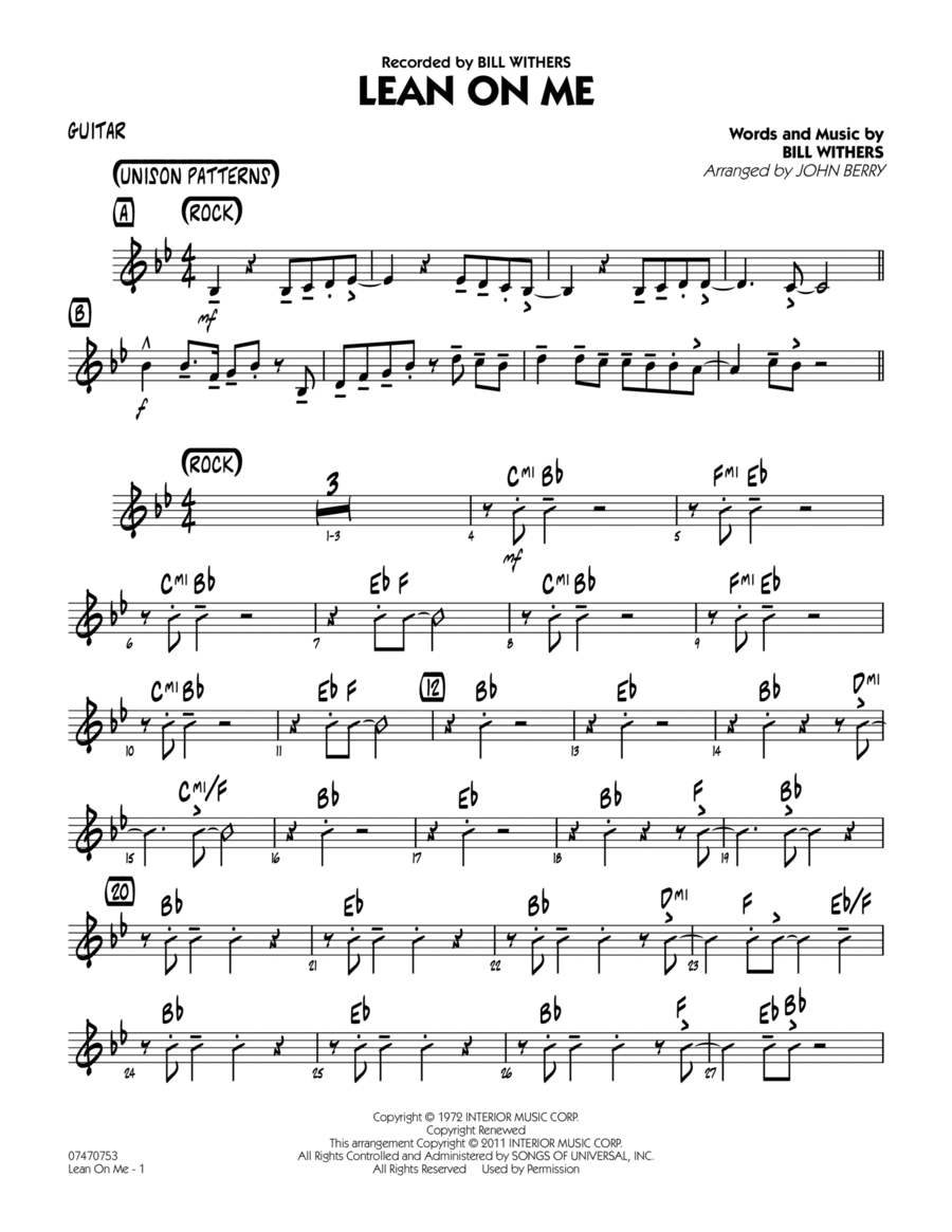 Lean On Me - Guitar by Bill Withers - Jazz Ensemble - Digital Sheet ...
