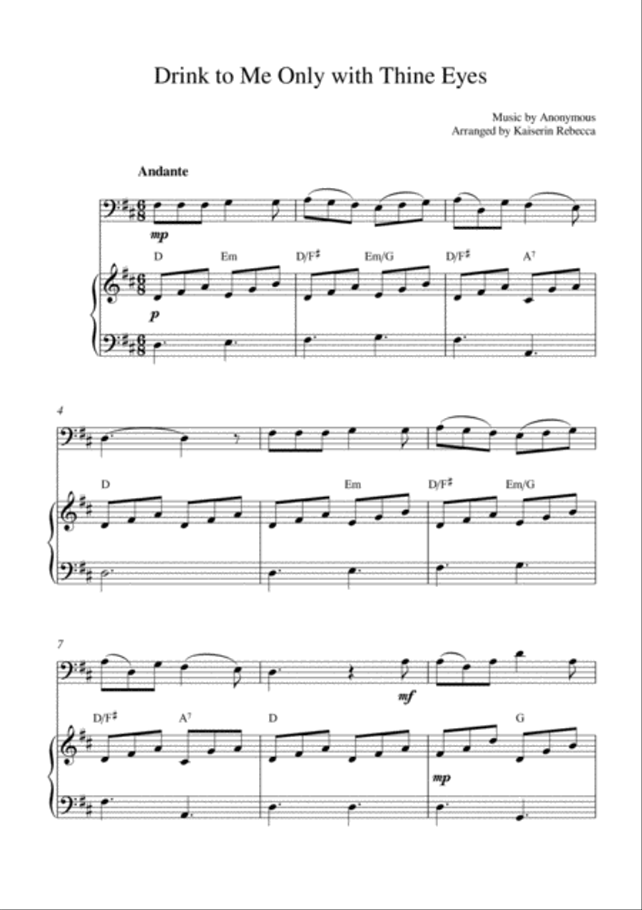 Drink To Me Only With Thine Eyes Cello Solo And Piano Accompaniment