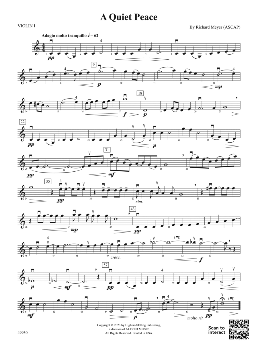 A Quiet Peace: 1st Violin - String Orchestra - Digital Sheet Music ...