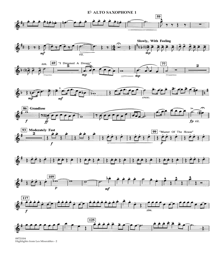 Highlights From Les Misérables Arr Johnnie Vinson Eb Alto Sax 1 By