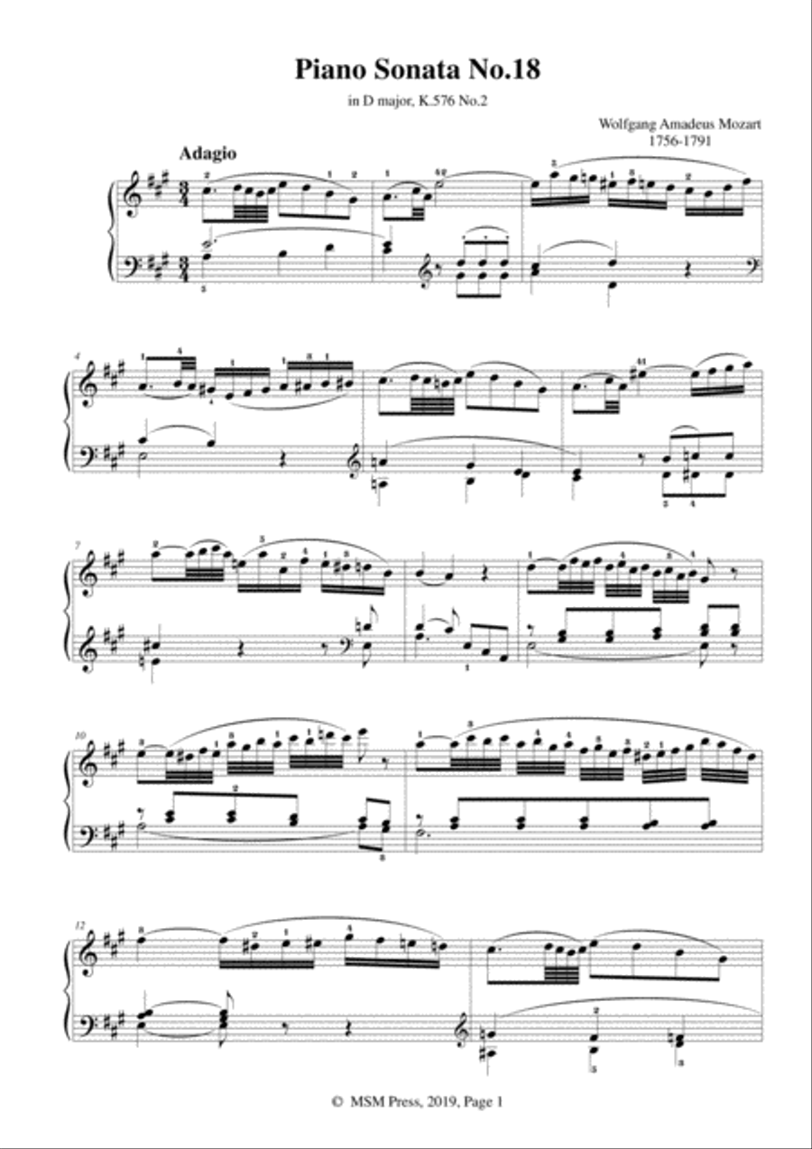 Mozart-Piano Sonata No.18 in D Major,K.576,No.2 by Wolfgang Amadeus ...