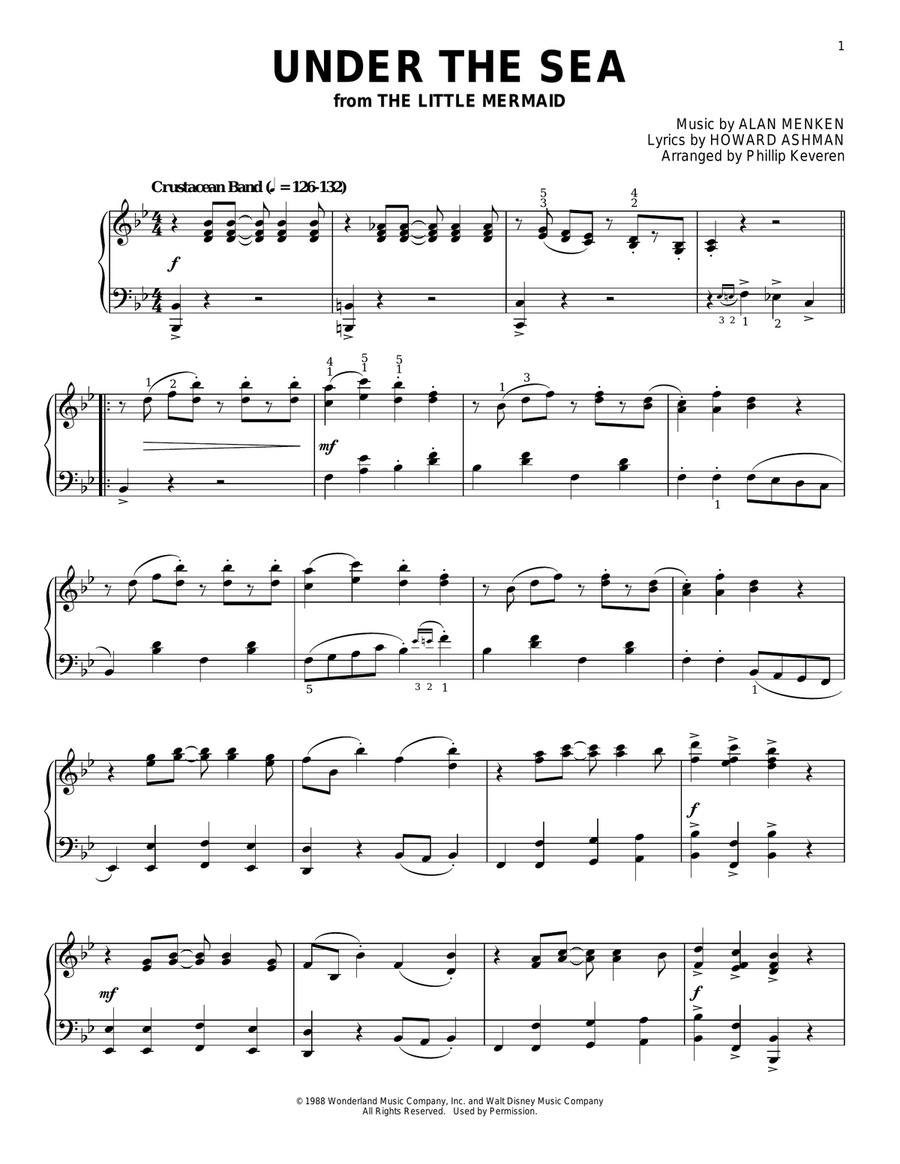 Under The Sea Ragtime Version From The Little Mermaid Arr Phillip