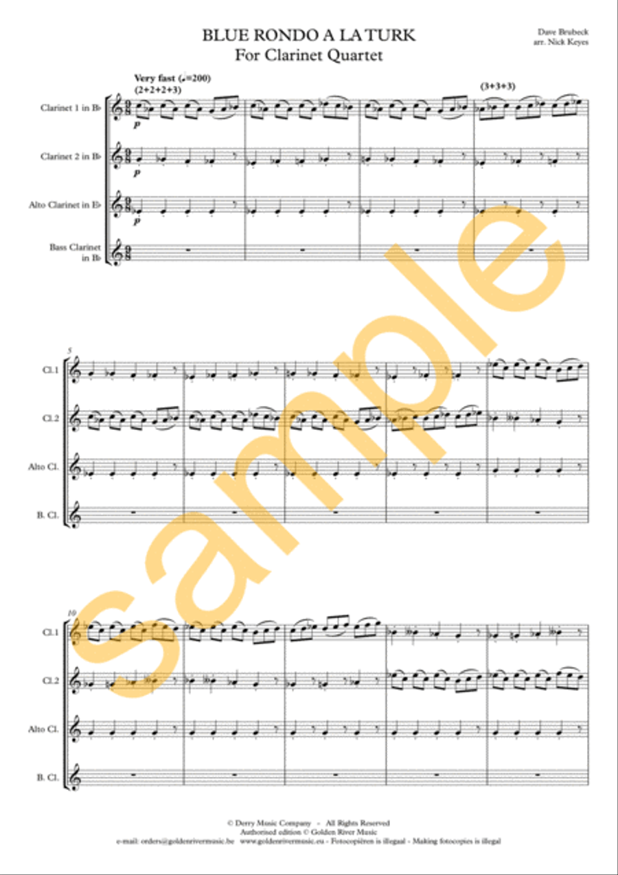 Blue rondo a la Turk by Dave Brubeck - Clarinet Quartet - Sheet Music ...