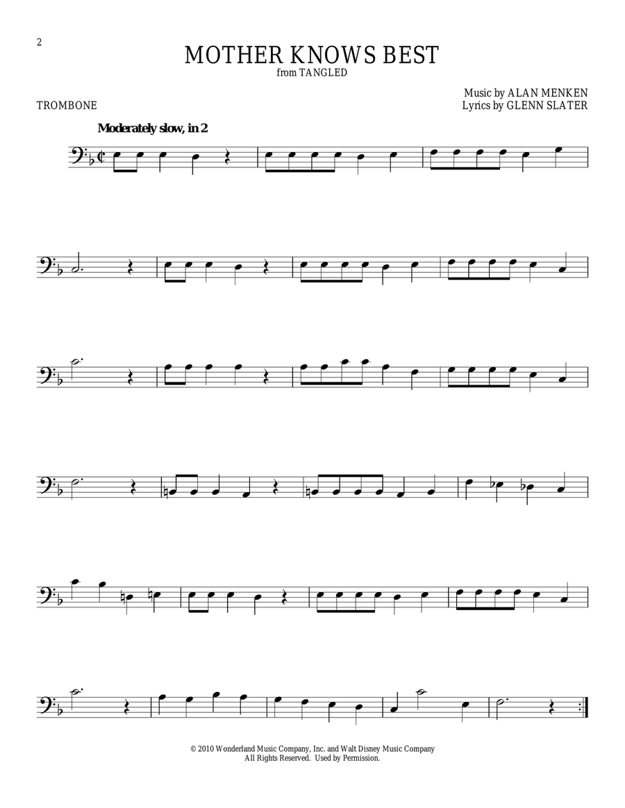 Mother Knows Best From Disneys Tangled Trombone Solo Digital
