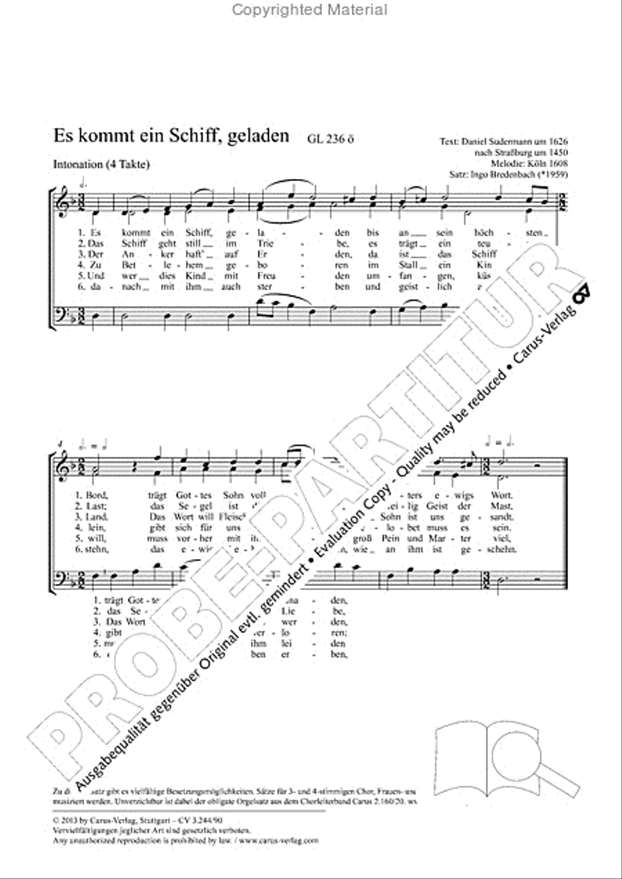 Es kommt ein Schiff, geladen by Ingo Bredenbach - 3-Part - Sheet Music ...