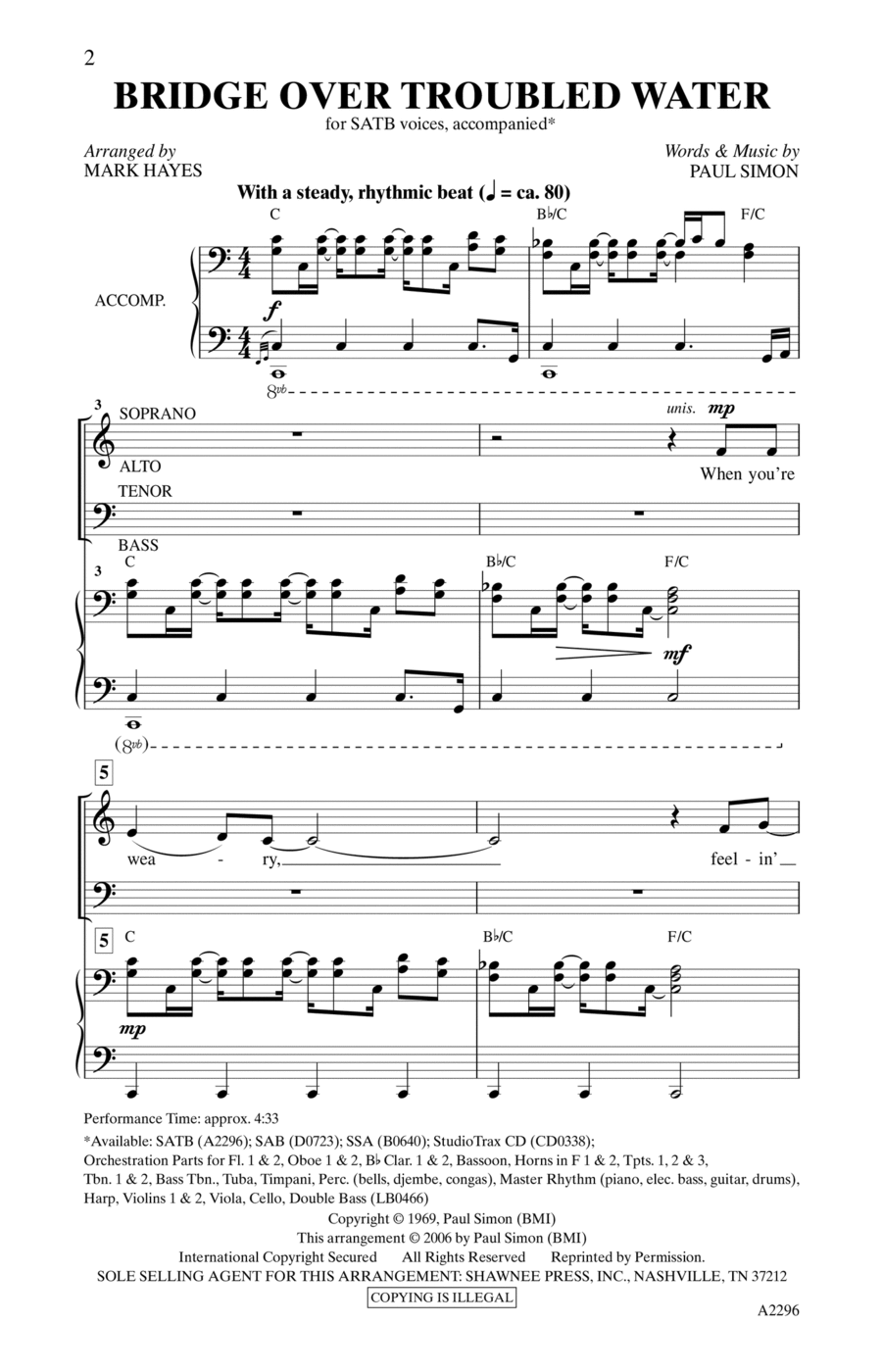 Bridge Over Troubled Water Arr Mark Hayes By Simon And Garfunkel 4