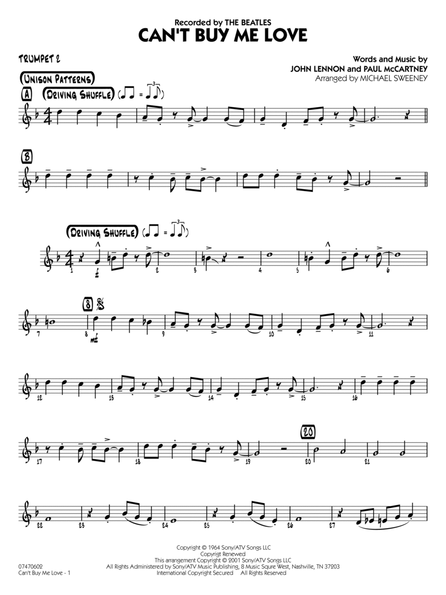 Can't Buy Me Love (arr. Michael Sweeney) - Trumpet 2 by The Beatles ...