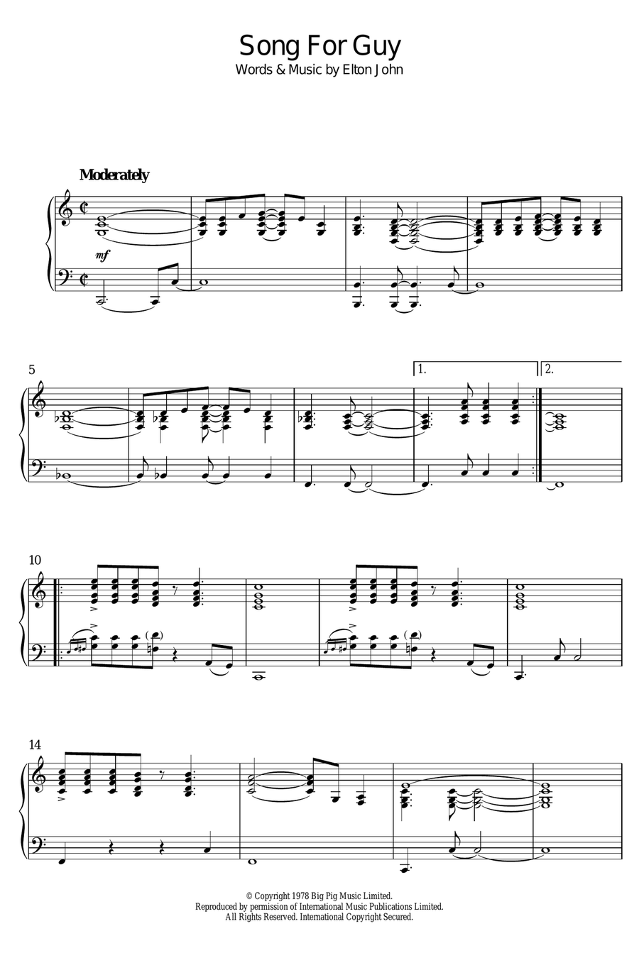 Song For Guy by Elton John - Piano Solo - Digital Sheet Music | Sheet ...