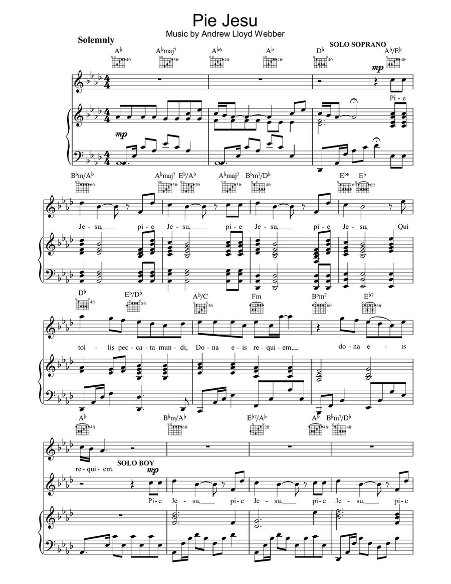 Pie Jesu By Andrew Lloyd Webber Piano Vocal Guitar Digital Sheet