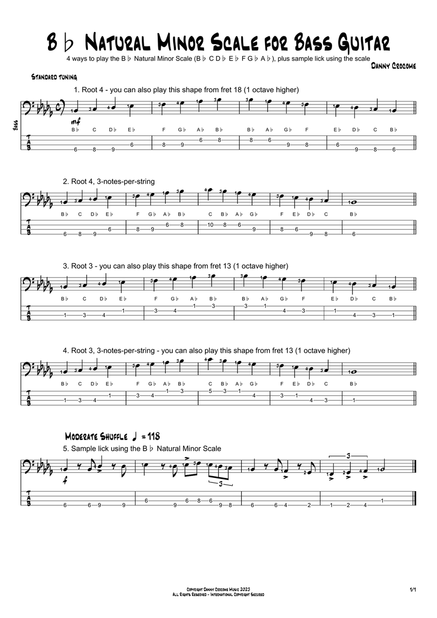 Bb Natural Minor Scale for Bass Guitar (4 Ways to Play) - Guitar ...