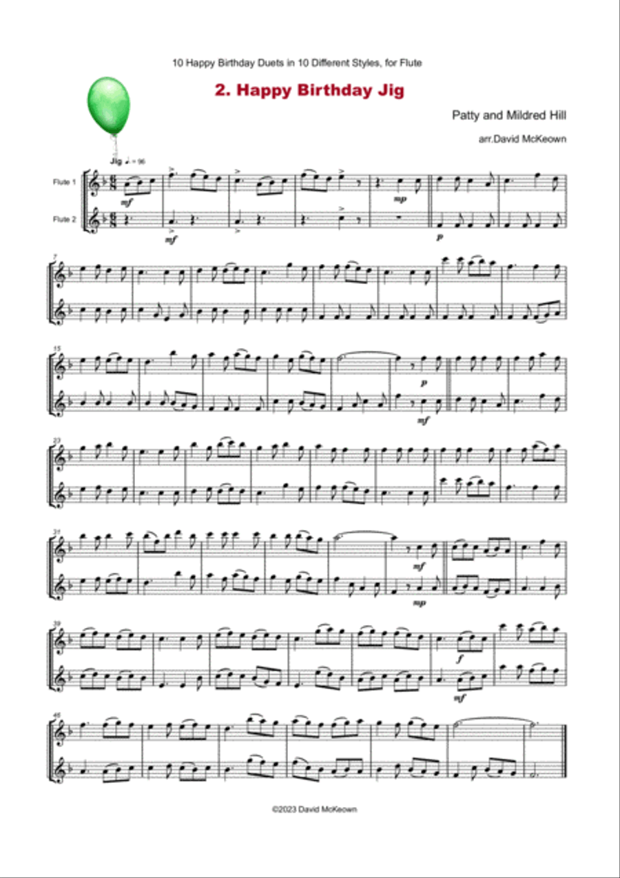 10 Happy Birthday Duets In 10 Different Styles For Flute By David