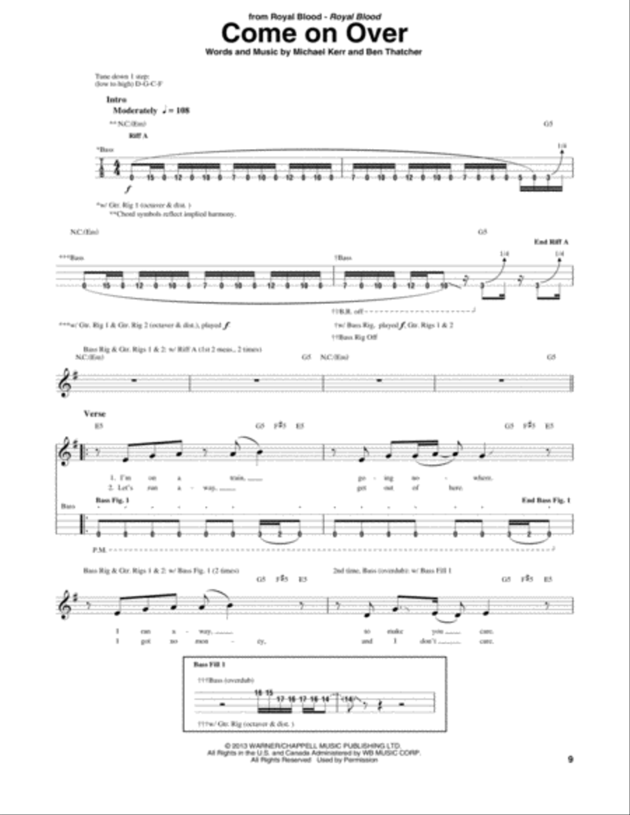 Come On Over - Bass Guitar Tablature - Digital Sheet Music | Sheet ...