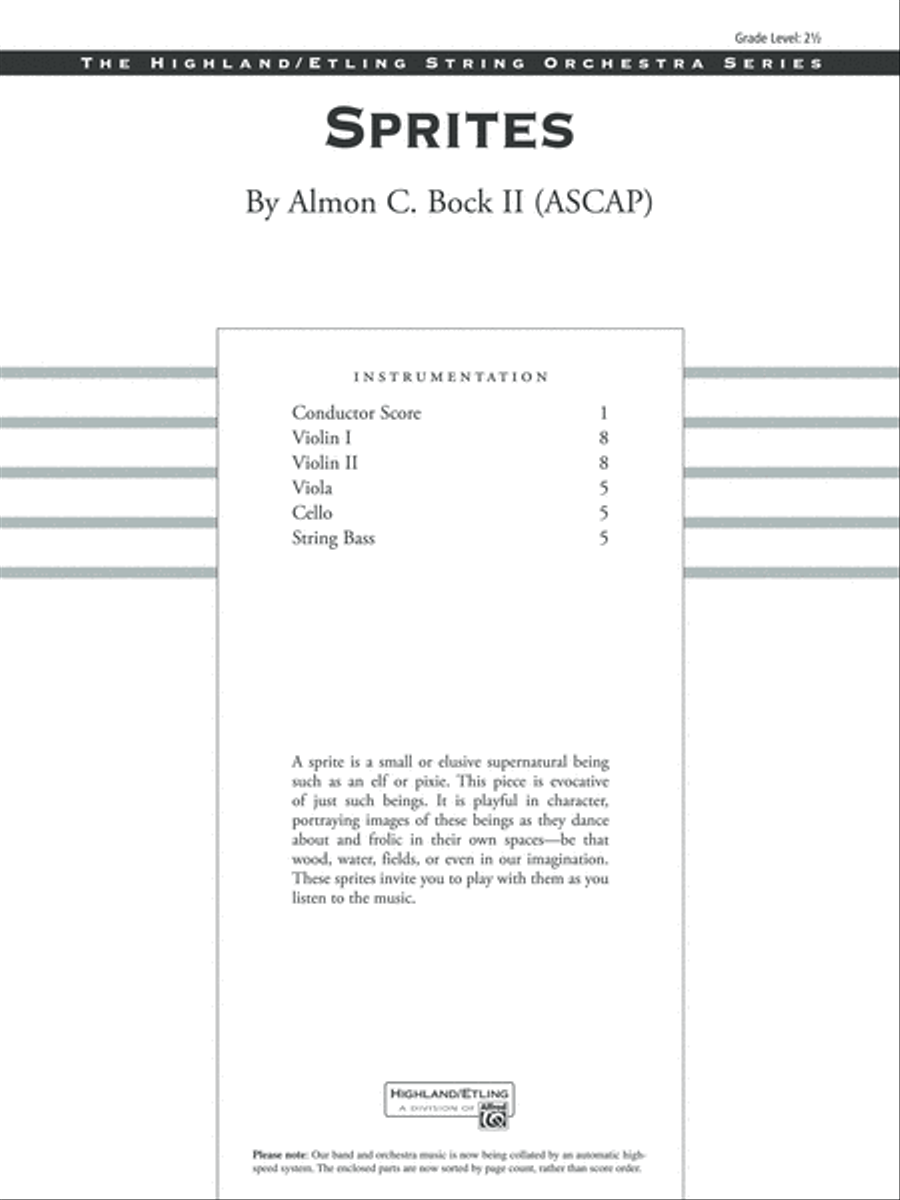 Sprites: Score by Almon C. Bock - String Orchestra - Digital Sheet ...