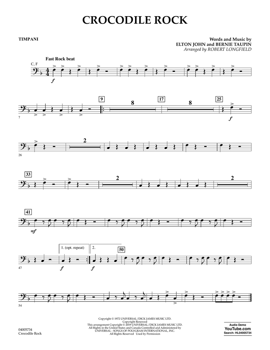 Crocodile Rock Arr Robert Longfield Timpani By Elton John