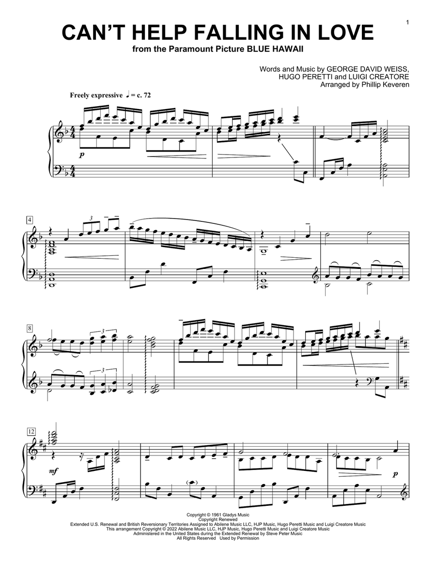 Cant Help Falling In Love Arr Phillip Keveren By Elvis Presley