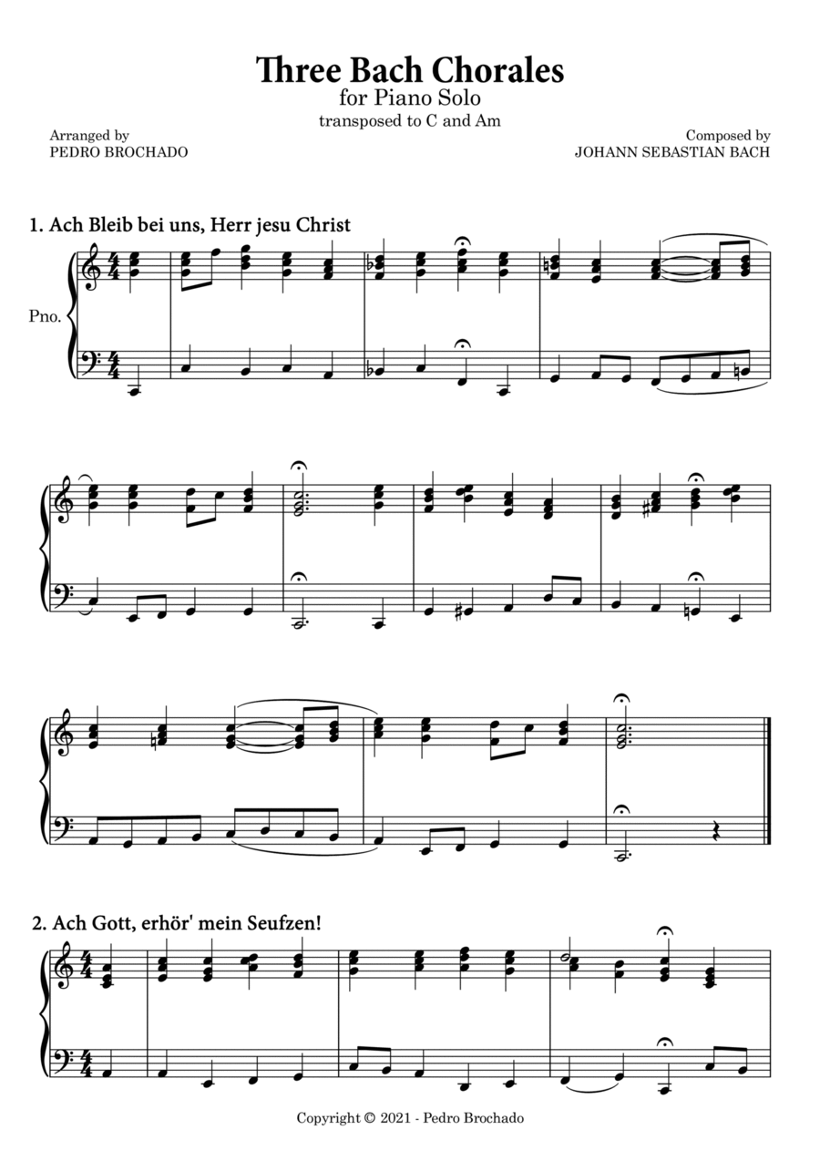 Three Bach Chorales in C and Am - Piano Solo (original bass line) by ...