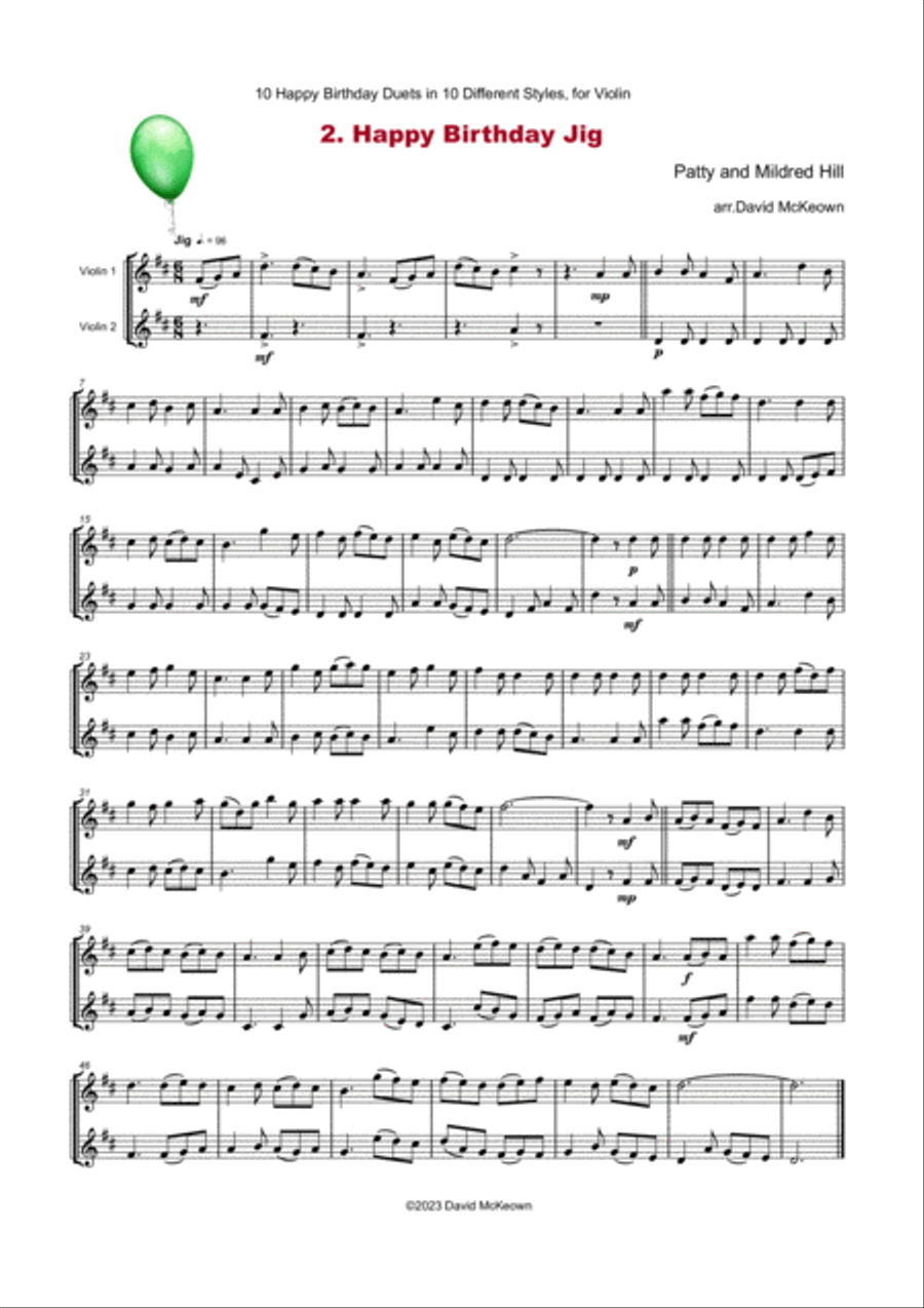 10 Happy Birthday Duets In 10 Different Styles For Violin By David