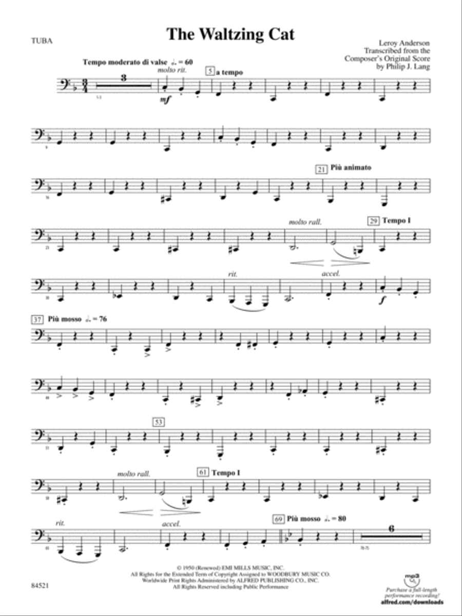 The Waltzing Cat: Tuba by Leroy Anderson - Concert Band - Digital Sheet ...
