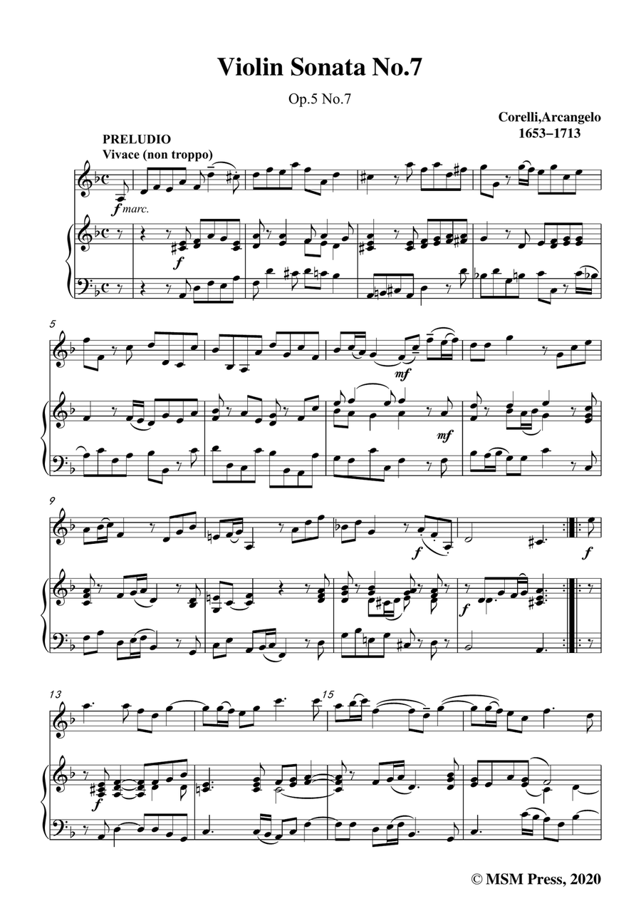 Corelli-Violin Sonata No.7 in d minor,Op.5 No.7,for Vioin&Piano by ...