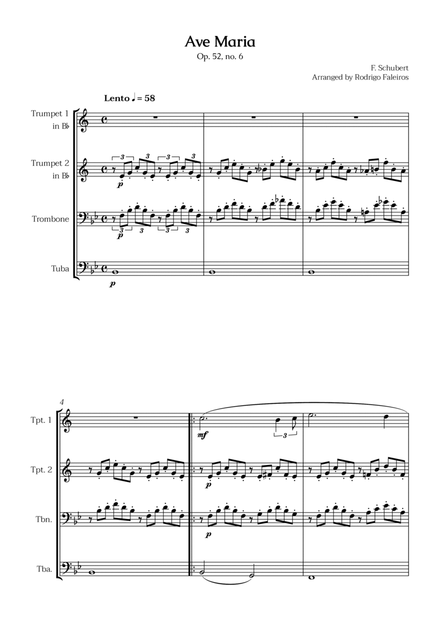 Ave Maria Schubert By Franz Schubert Brass Quartet Digital Sheet