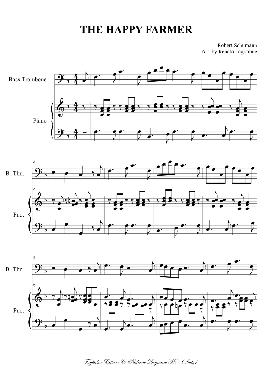 THE HAPPY FARMER - Schumann - For Bass Trombone and Piano by Robert Schumann - Piano, Piano ...