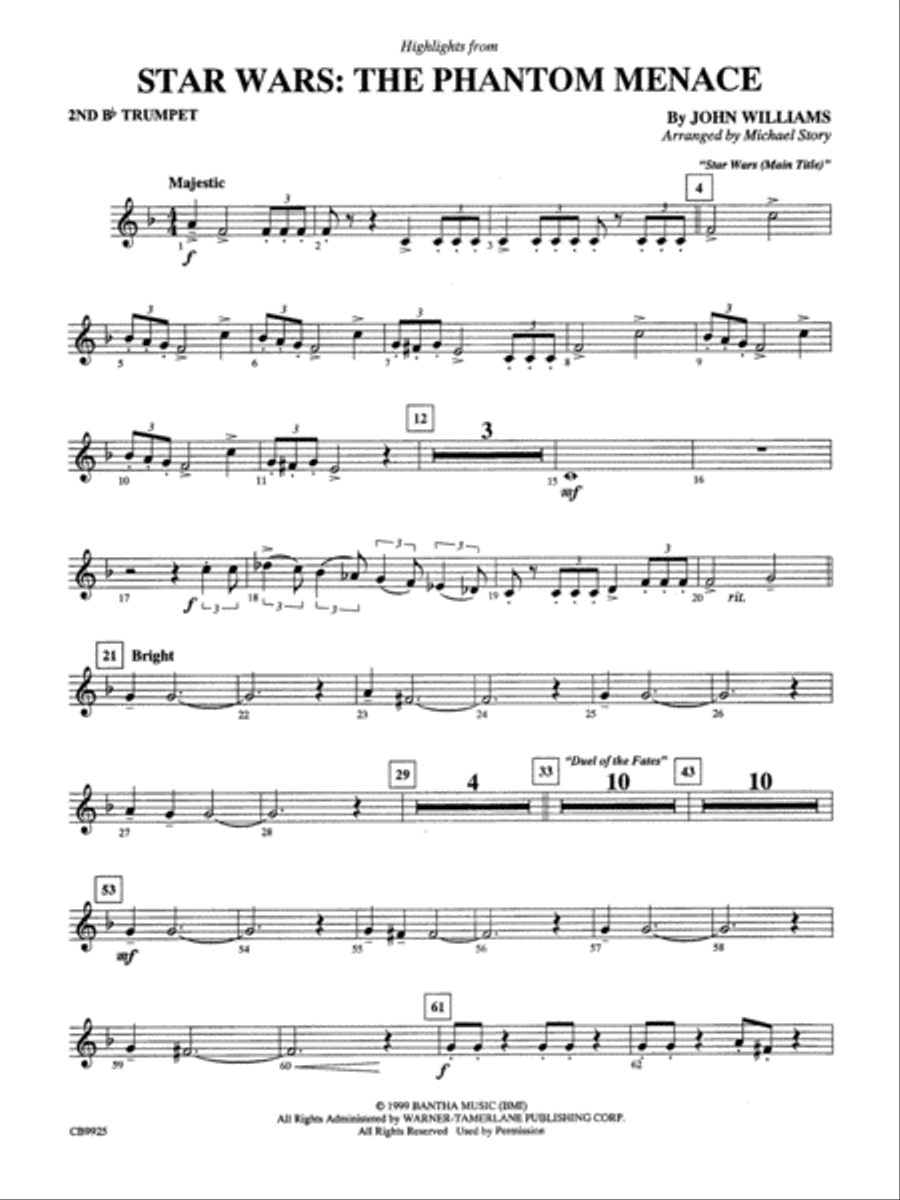 Highlights from Star Wars: Episode I The Phantom Menace: 2nd B-flat ...