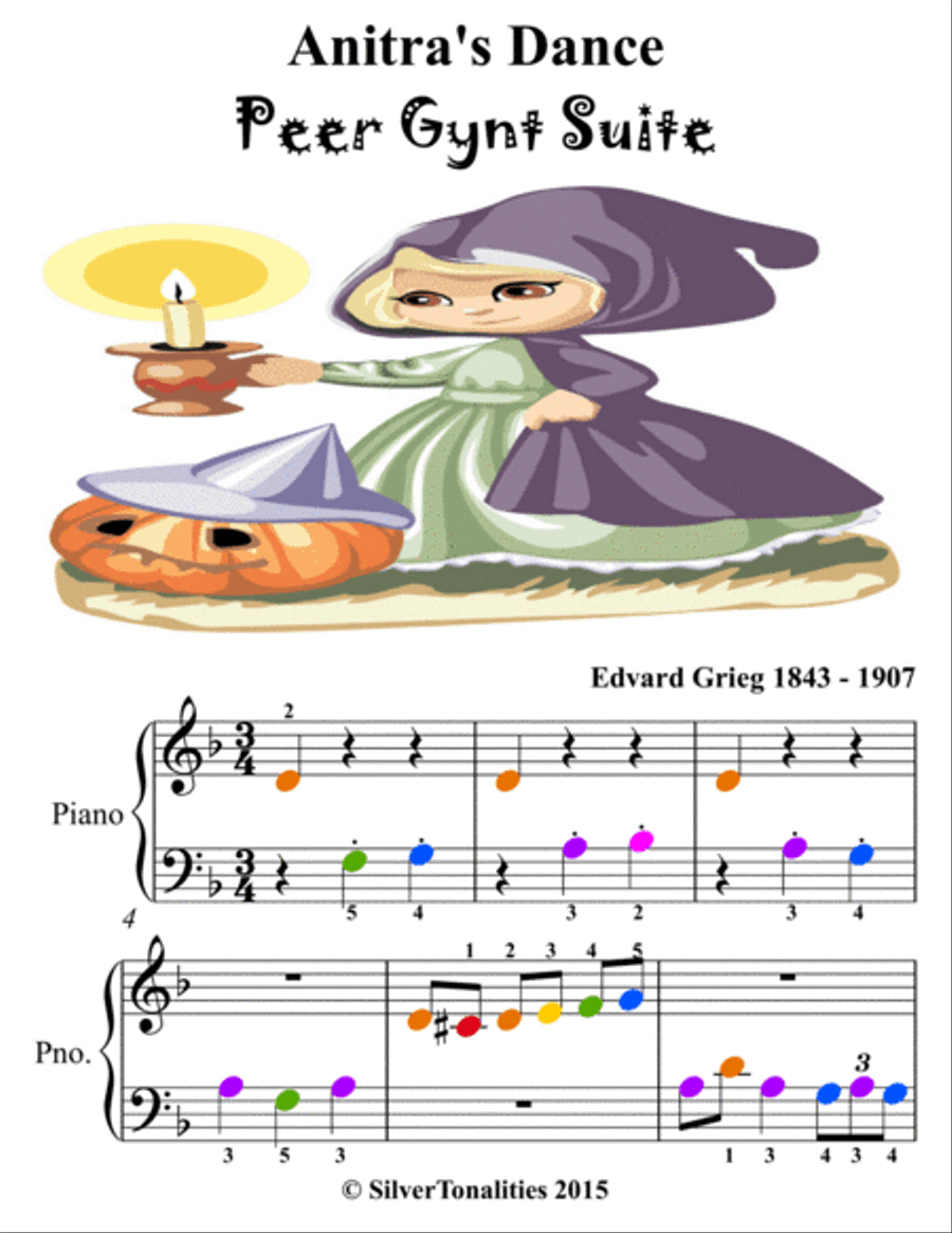 Anitras Dance Peer Gynt Suite Beginner Piano Sheet Music With Colored