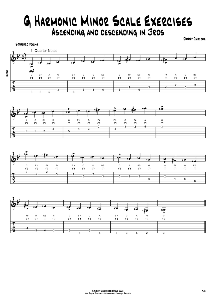 G Harmonic Minor Scale Exercises - Ascending and Descending in 3rds by ...