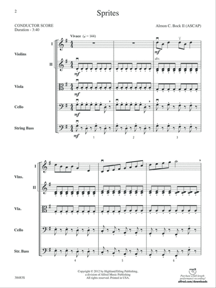 Sprites: Score by Almon C. Bock - String Orchestra - Digital Sheet ...