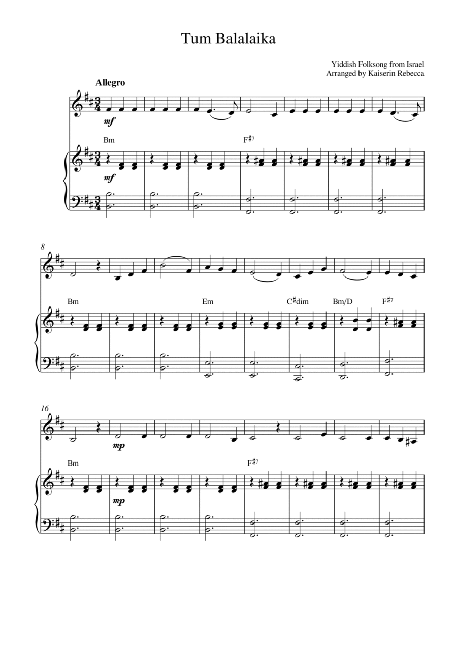 Tum Balalaika (for violin solo and piano accompaniment) - Violin Solo ...