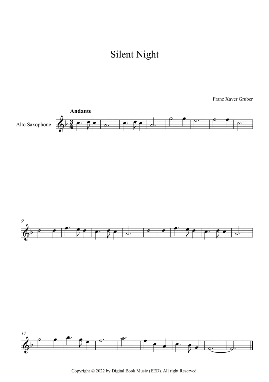 Silent Night Franz Xaver Gruber Alto Sax By Franz Xaver Gruber