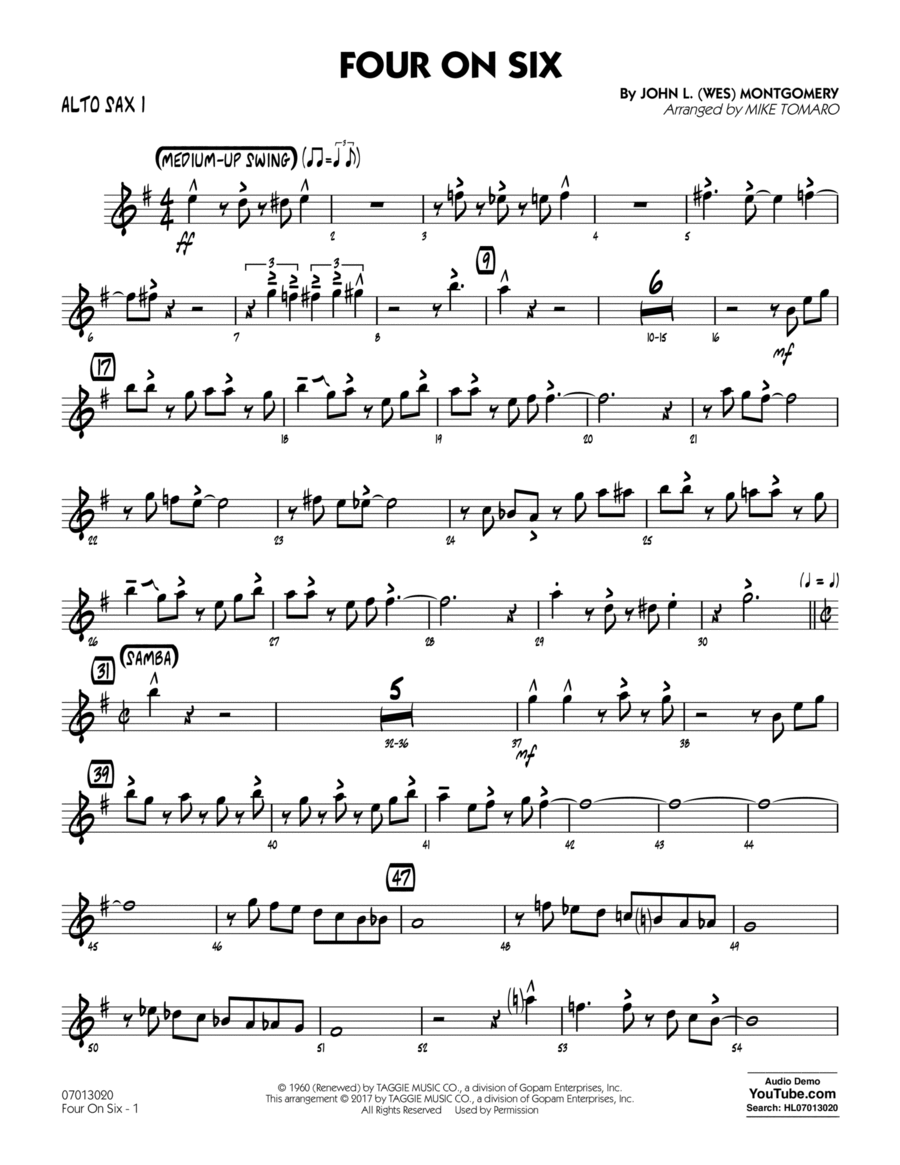 Four on Six - Alto Sax 1 by John Scofield - Alto Saxophone - Digital ...