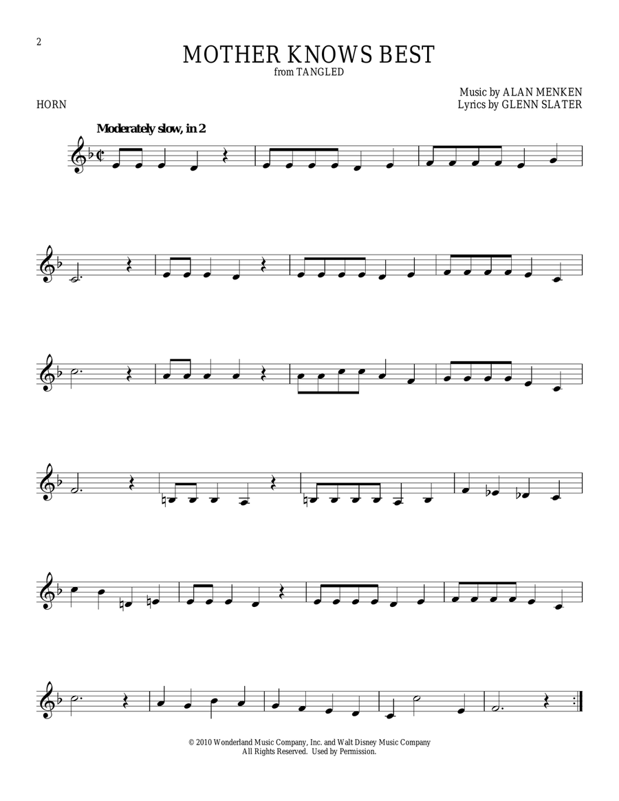Mother Knows Best From Disneys Tangled Horn Solo Digital Sheet Music Sheet Music Plus