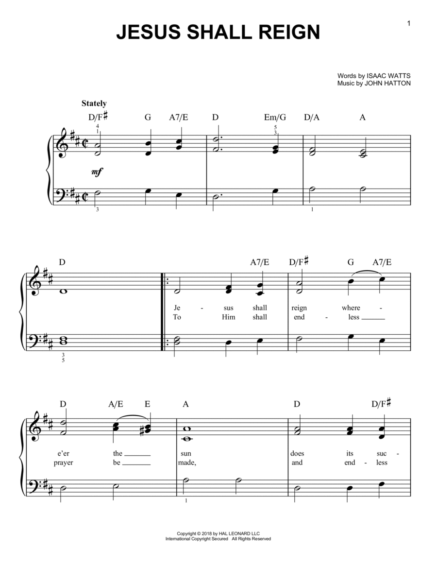 Jesus Shall Reign - Easy Piano - Digital Sheet Music | Sheet Music Plus