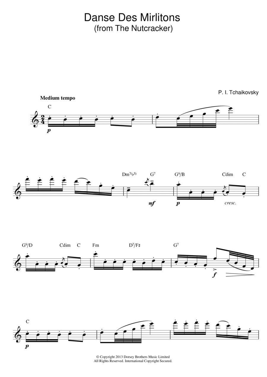 Danse Des Mirlitons (Top Line) by Peter Ilyich Tchaikovsky - Piano ...