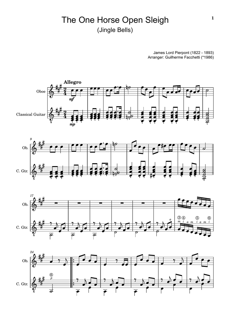 The One Horse Open Sleigh (Jingle Bells) - Oboe and Guitar. - Acoustic ...