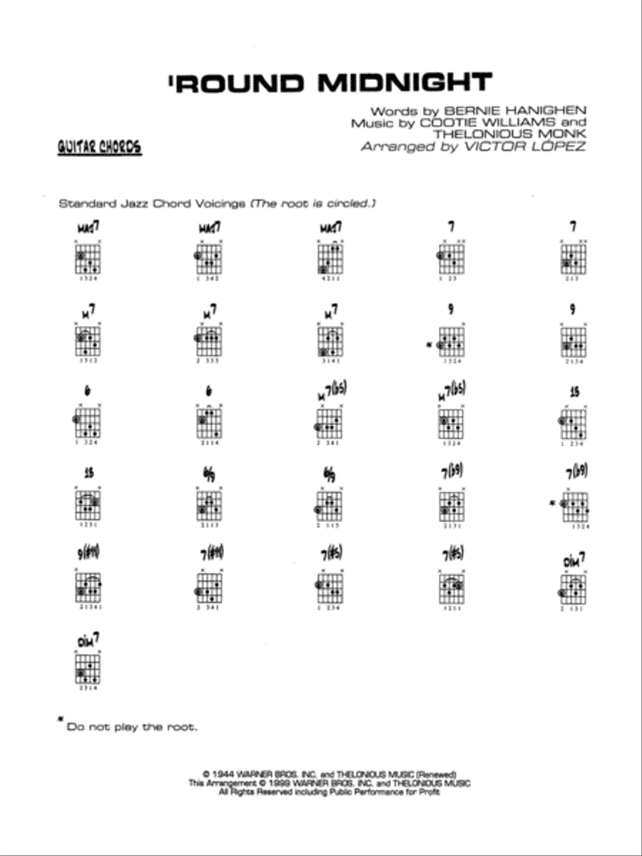'Round Midnight: Guitar Chords by Victor Lopez - Jazz Ensemble - Digital Sheet Music | Sheet ...