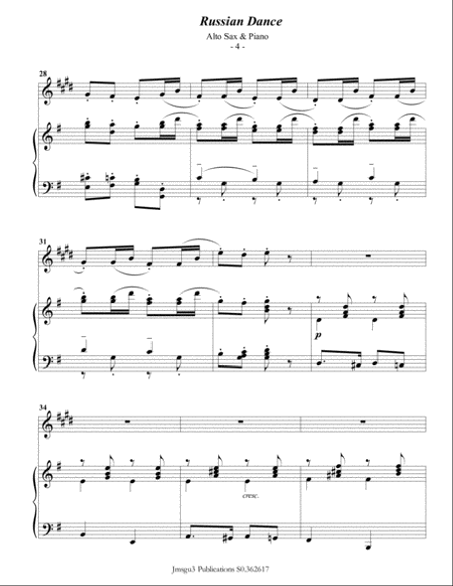 Tchaikovsky Russian Dance From Nutcracker Suite For Alto Sax And Piano