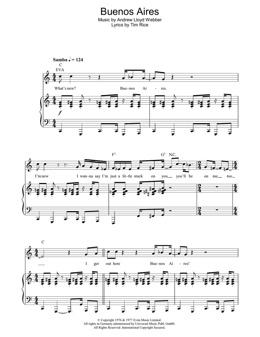 Buenos Aires by Andrew Lloyd Webber - Piano, Vocal, Guitar - Digital ...