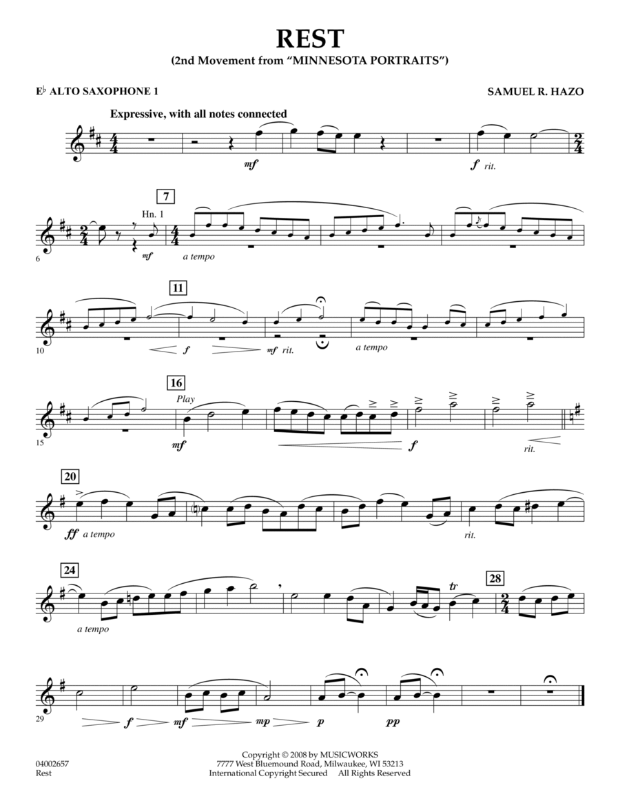 Rest (Mvt. 2 of "Minnesota Portraits") - Eb Alto Saxophone 1 by Samuel ...
